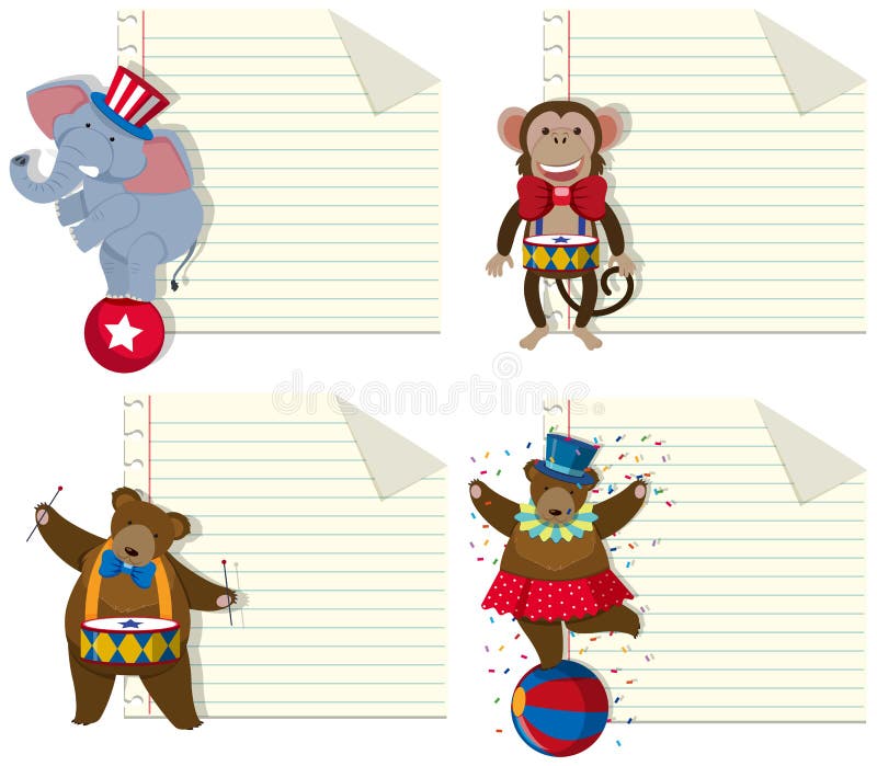 Set of Circus Animal Note Template Stock Vector - Illustration of ...