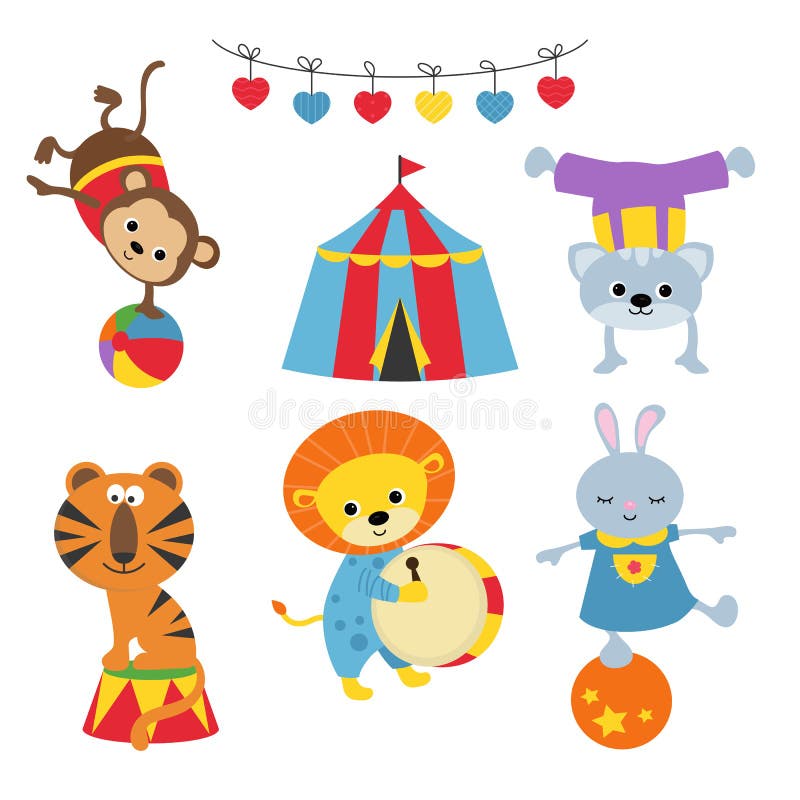 Set of circus animals stock vector. Illustration of greeting - 136581321