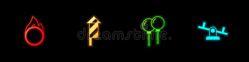 Set Circus Fire Hoop, Firework Rocket, Balloons with Ribbon and Seesaw ...