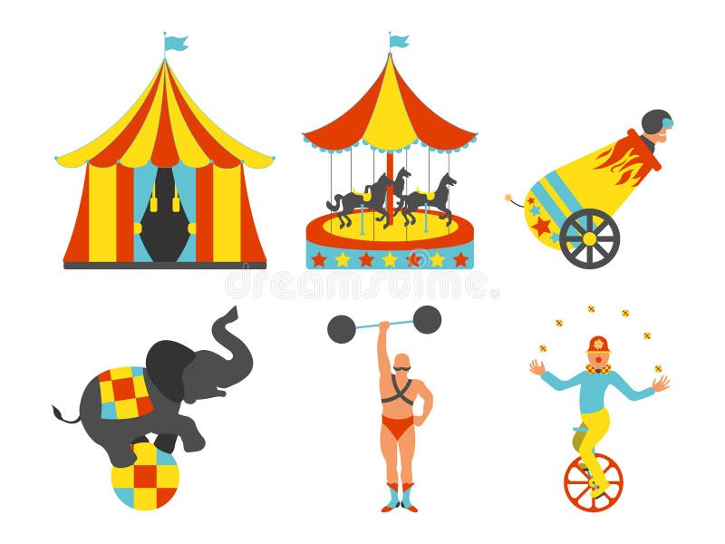 Set of Circus Icon. Vintage Clip Art Set. Vector Illustration. Stock ...