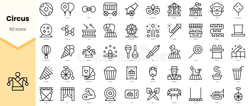 Set of Circus Icons. Simple Line Art Style Icons Pack Stock Vector - Illustration of castle ...