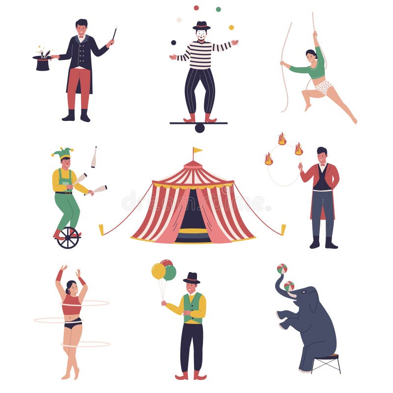 Set of Circus Performers Artists and Animals Stock Illustration ...