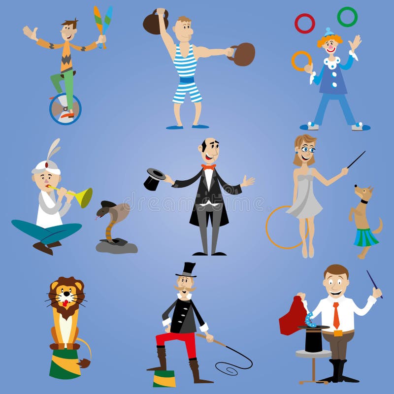 A set of circus performers stock vector. Illustration of background ...