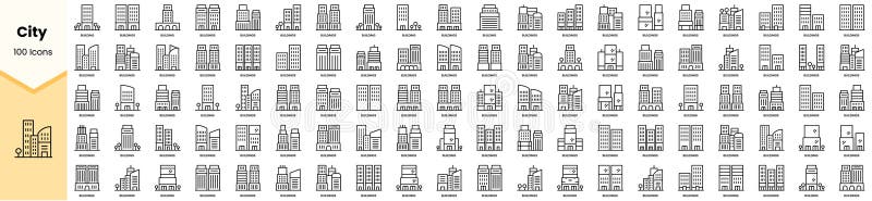 Set of City Icons. Simple Line Art Style Icons Pack Stock Vector ...