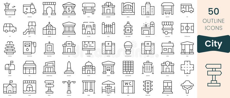Set of City Icons. Thin Linear Style Icons Pack Stock Vector ...