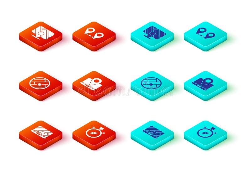 Set City Map Navigation, Compass, Folded with Location, Laptop Marker ...