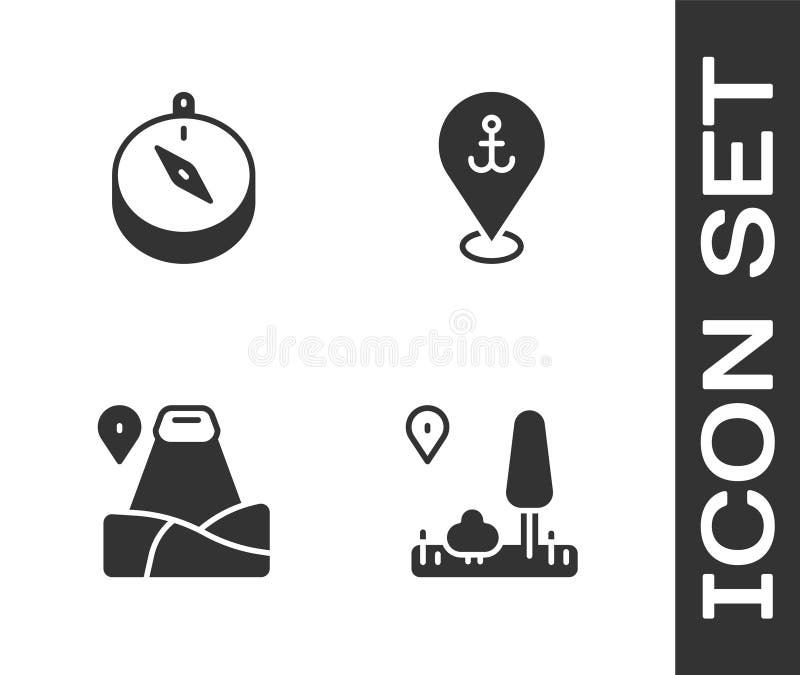 Set City Map Navigation, Compass, Location with Mountain and Anchor ...