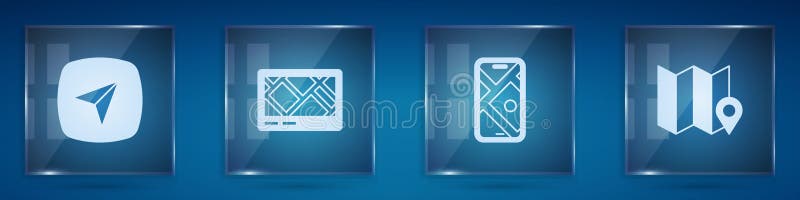 Set City Map Navigation, Gps Device with, and Folded Location Marker ...