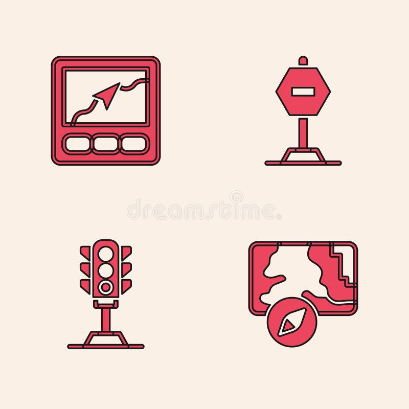 Set City Map Navigation, Gps Device with, Stop Sign and Traffic Light ...