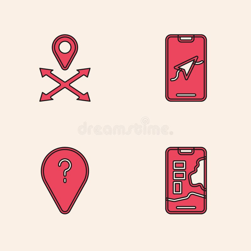 Set City Map Navigation, Location, and Unknown Route Point Icon. Vector ...