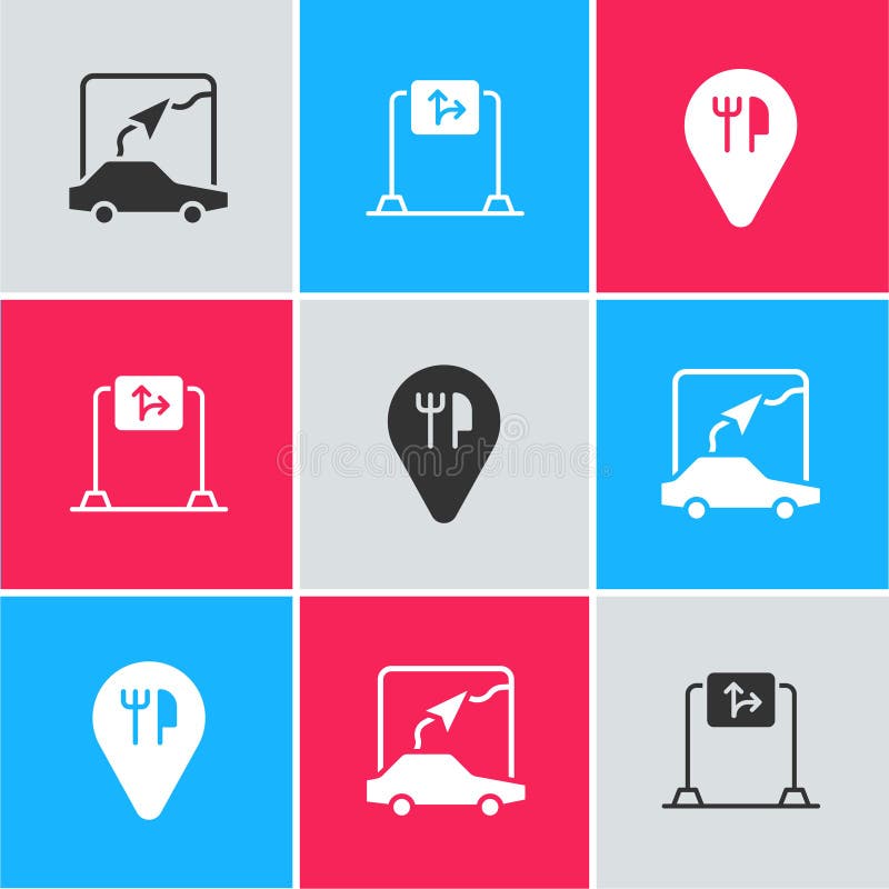 Set City Map Navigation, Road Traffic Sign and Cafe and Restaurant ...