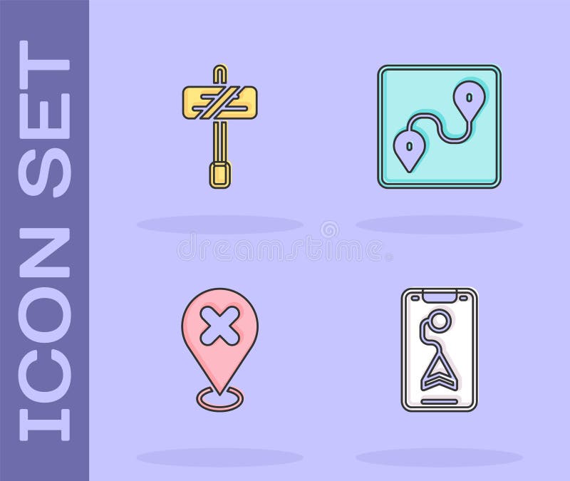 Set City Map Navigation, Road Traffic Sign, Location with Cross Mark ...