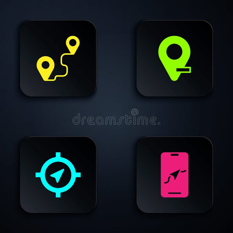 Set City Map Navigation, Route Location, Compass and Location. Black ...