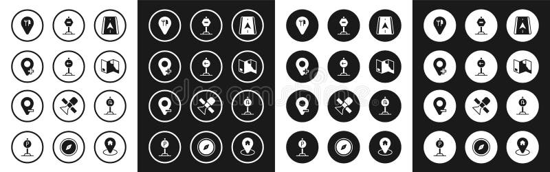 Set City Map Navigation, Traffic Sign Turn Left, Location, Cafe and ...