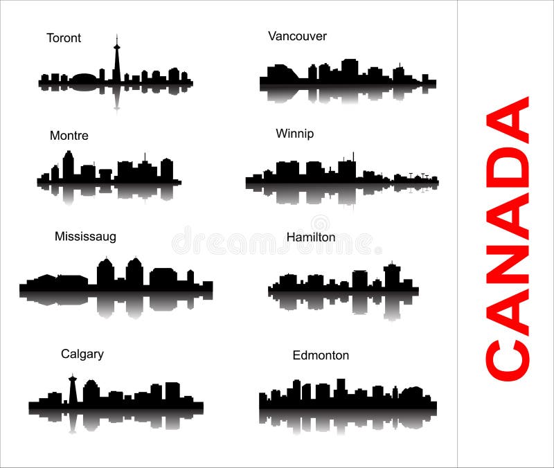 Set City Silhouette in Canada Stock Vector - Illustration of niagara ...