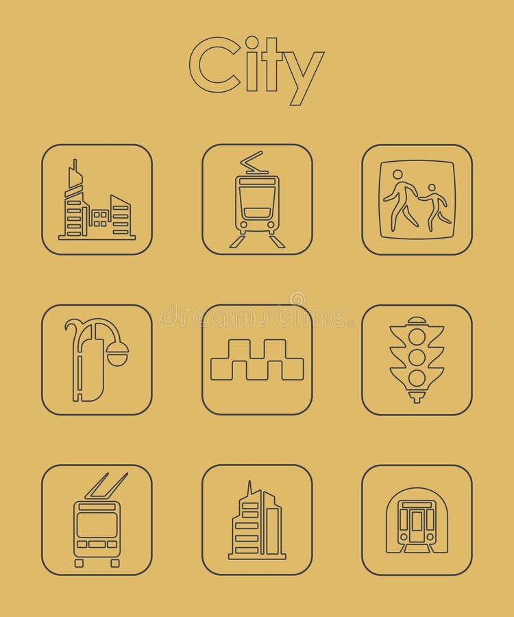 Set of city simple icons stock vector. Illustration of clipart - 78429202