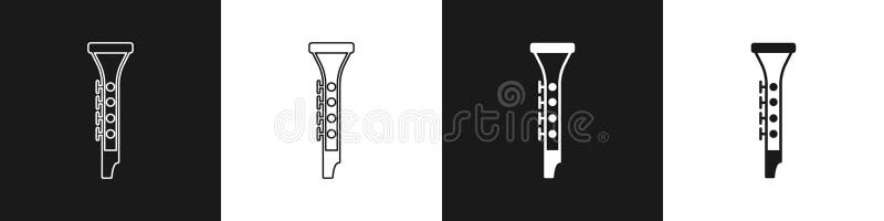 Set Clarinet Icon Isolated on Black and White Background. Musical ...