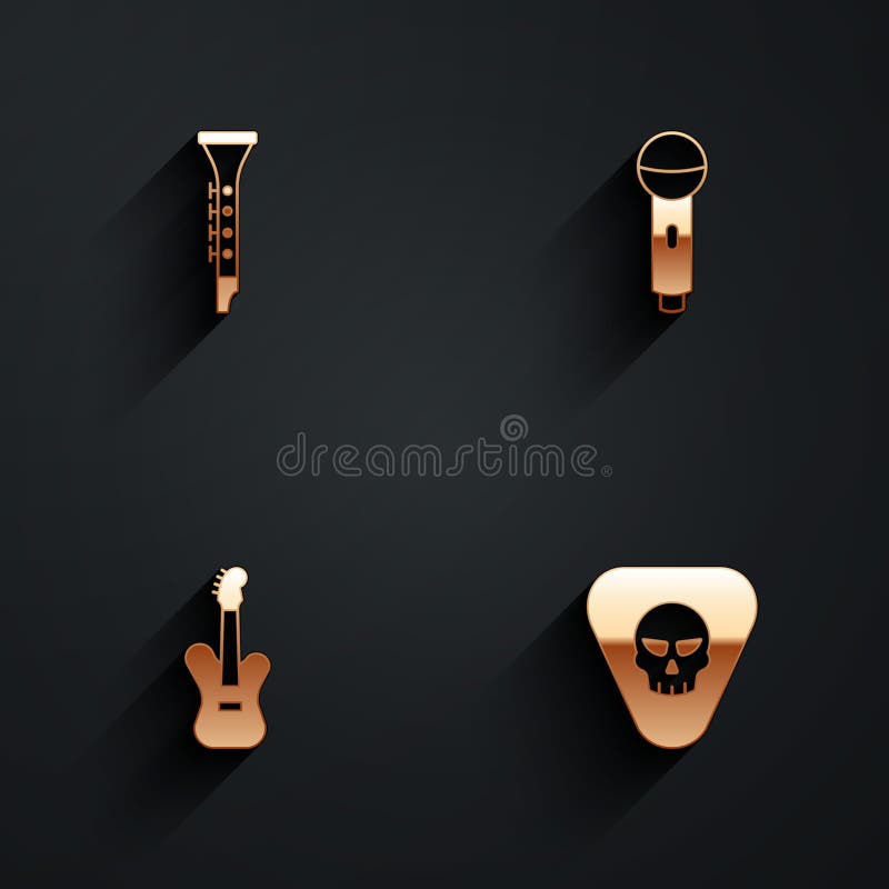 Set Clarinet, Microphone, Electric Bass Guitar and Guitar Pick Icon ...