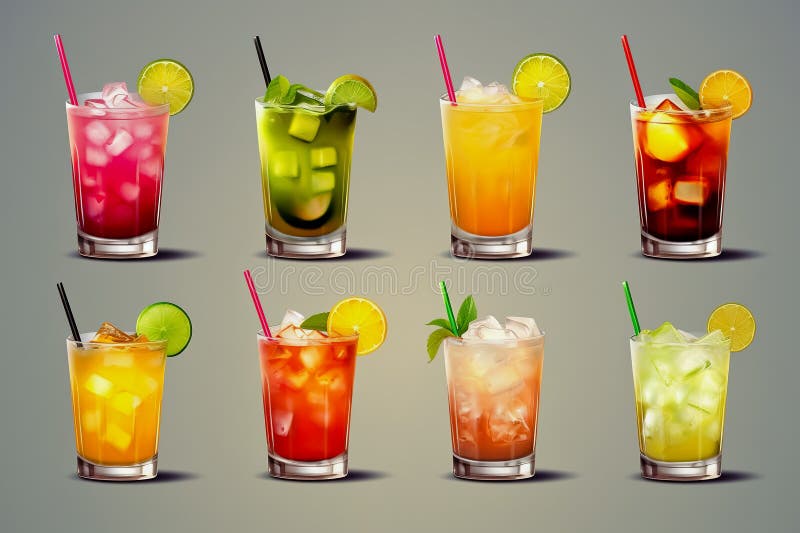 Set of Classic Alcohol Cocktails. Generative AI Stock Illustration ...