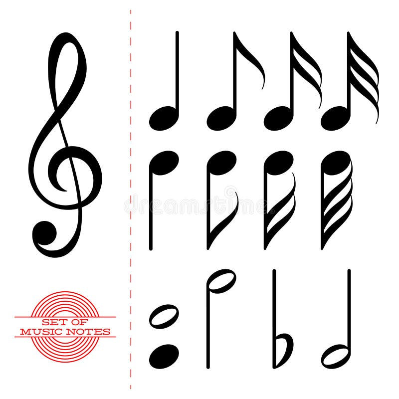 Set of Classic Black Music Notes Stock Vector - Illustration of shape ...