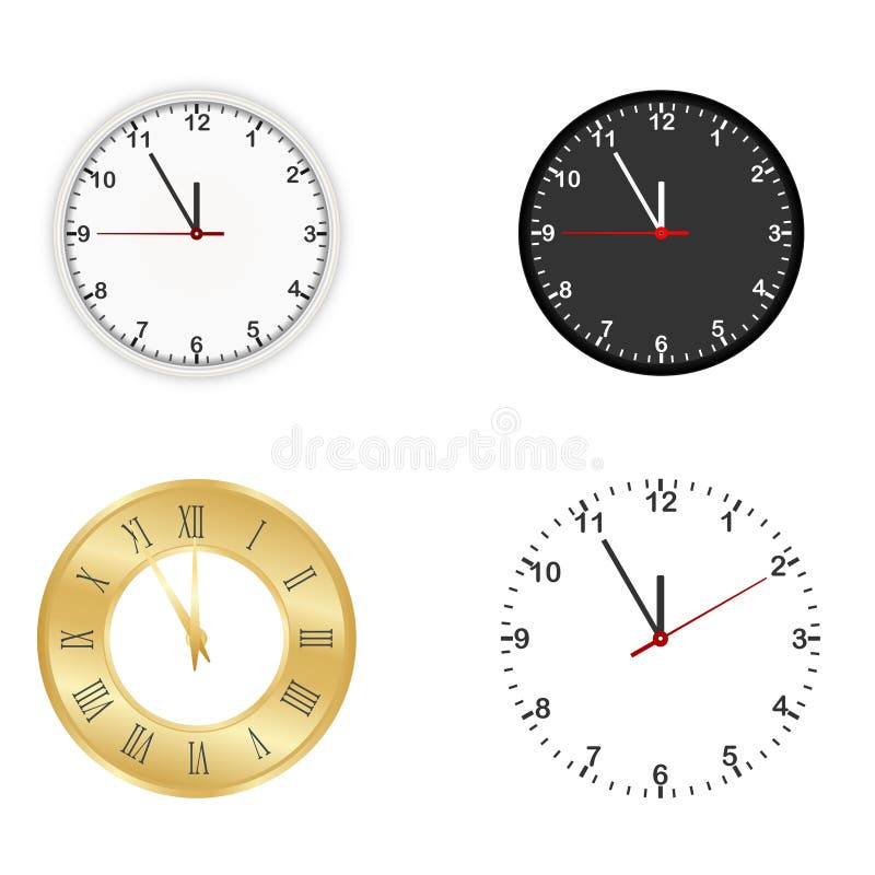 Set of Classic Clock Icon Flat Isolated on White Background. Vector ...