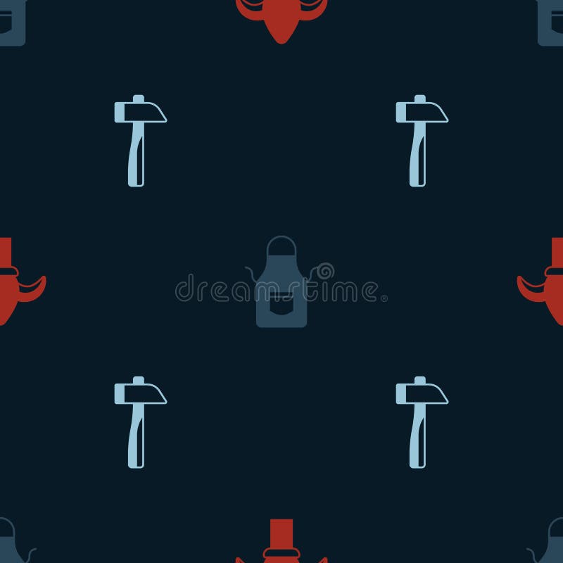 Set Classic Iron Fence, Blacksmith Apron and Hammer on Seamless Pattern ...