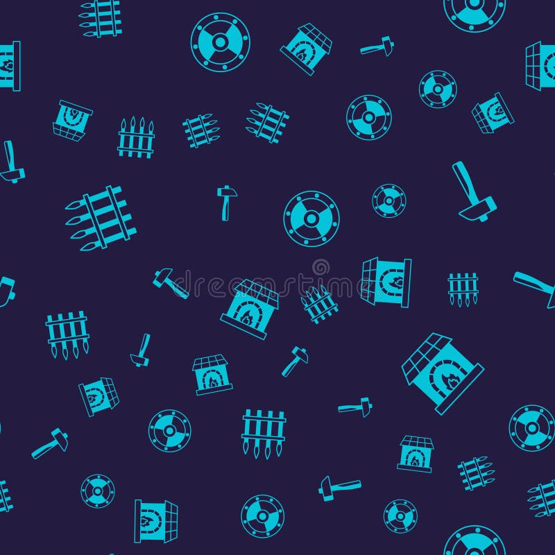 Set Classic Iron Fence, Hammer, Round Shield and Blacksmith Oven on ...