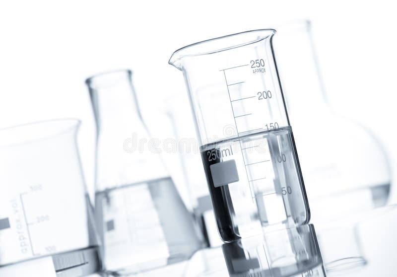 Two Laboratory Flasks with a Clear Liquid Stock Photo - Image of square ...