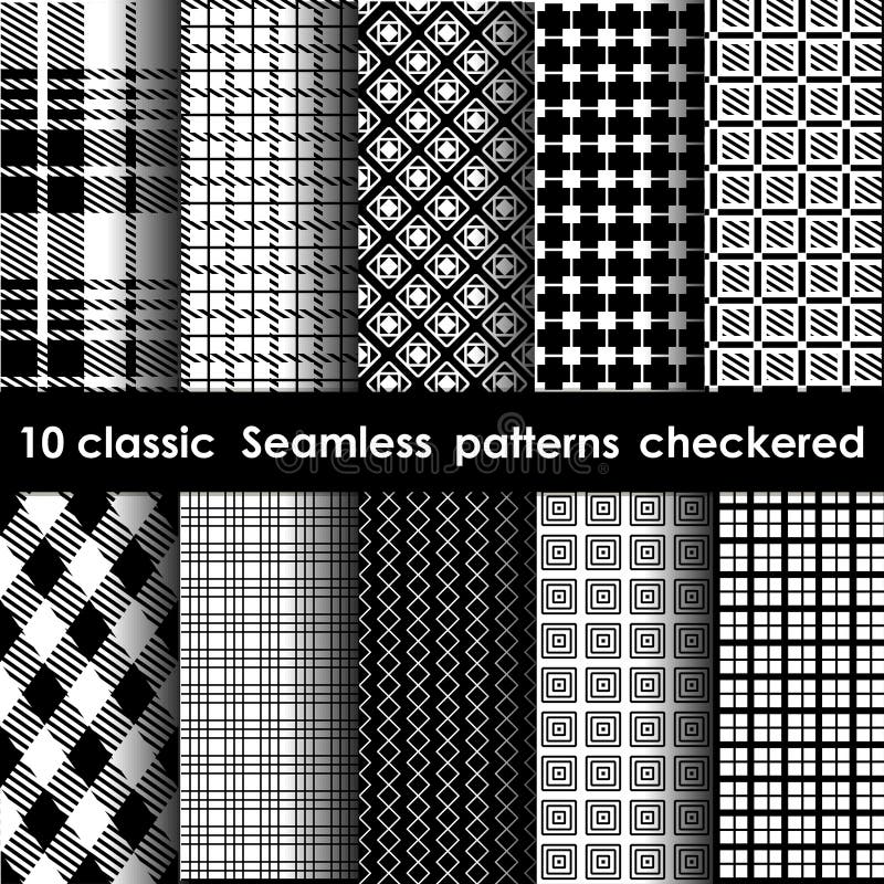 Set of Checkered Simple Fabric Seamless Pattern in Black and White ...