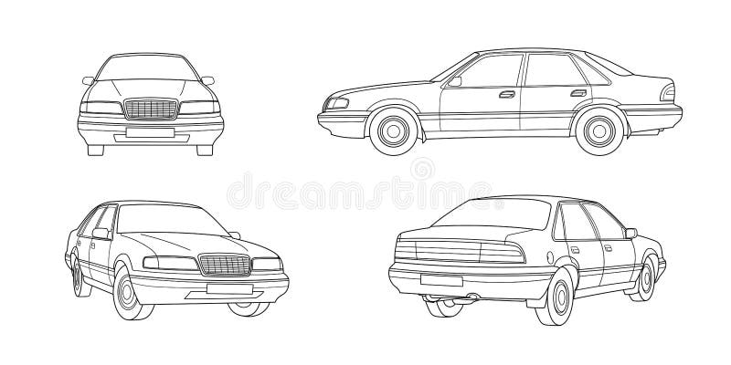 Set of Classic Sedan Car. Different Five View Shot - Front, Rear, Side ...
