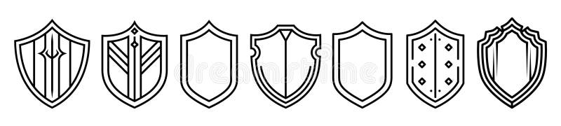 Set of Classic Shields Template Flat and Line Icons on Transparent ...