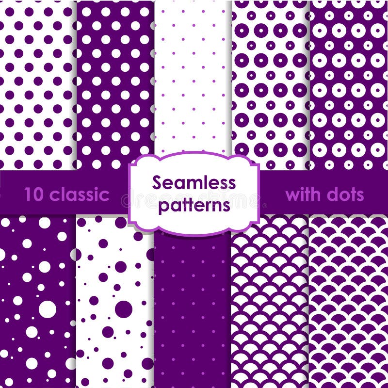 Set of Classic Violet Seamless Patterns with Dots Stock Vector ...