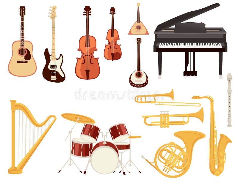 Set of Classical Musical Instrument Collection Cartoon Design Flat ...