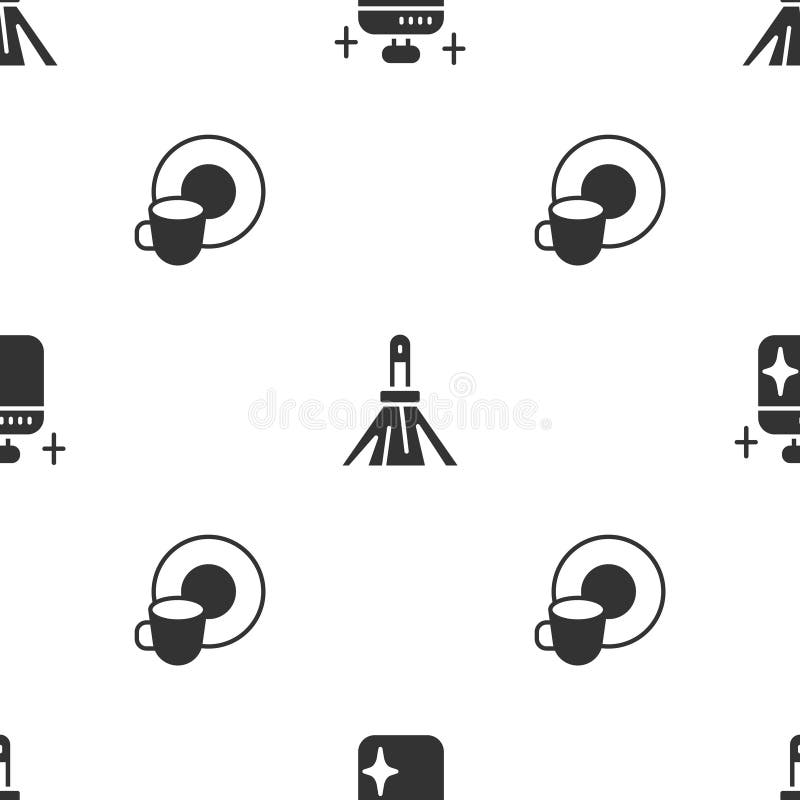 Set Clean Cooking Pot, Handle Broom and Washing Dishes on Seamless ...