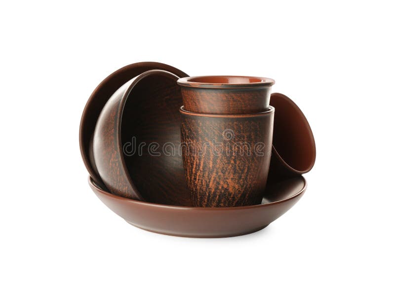 Set of Clean Crockery Isolated on White Stock Image - Image of ...