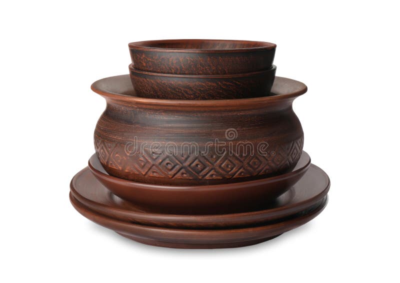 Set of Clean Crockery Isolated on White Stock Image - Image of clayware ...