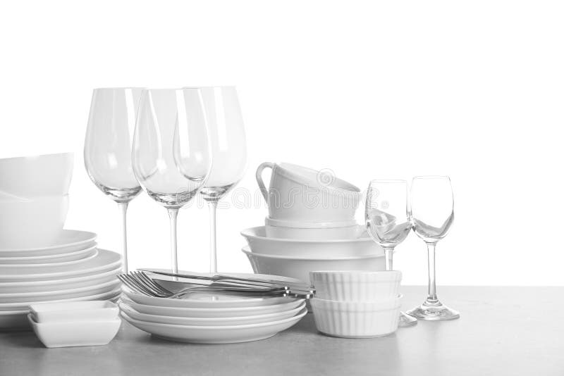 Clean Dishes in the Restaurant on the Shelves Stock Image - Image of ...
