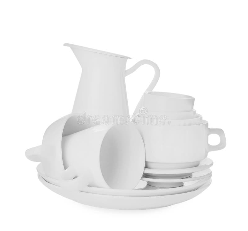 Set of Clean Dishes on White Background Stock Photo - Image of clear ...