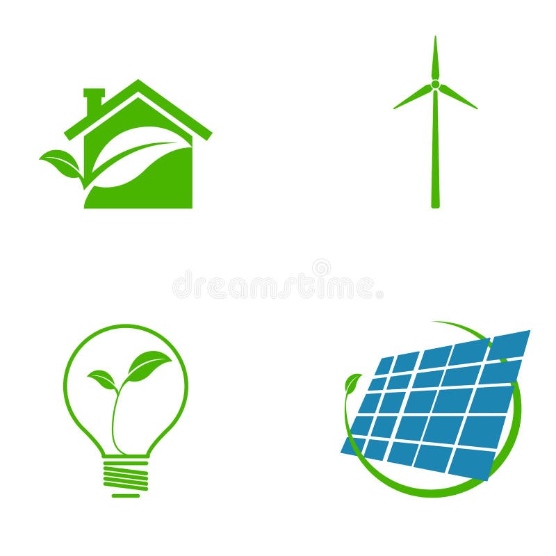 Set Clean Green Ecology Technology Icon Stock Vector - Illustration of ...