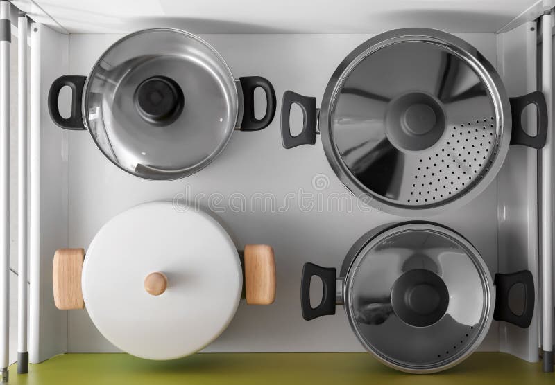 Set of Clean Kitchenware in Drawer Stock Image - Image of indoors ...