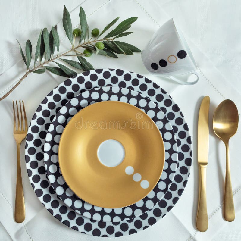 Set of Clean Tableware, Dishes, Plates, Utensils Stock Photo - Image of ...