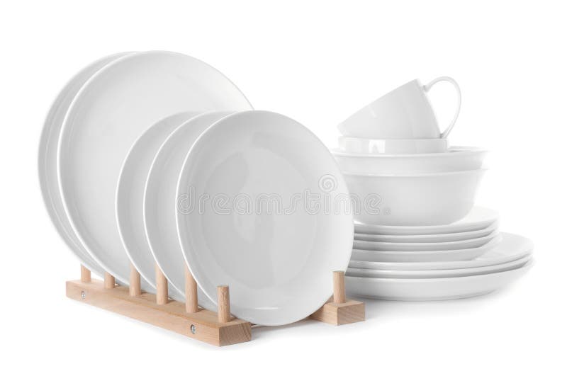 Set of Clean Tableware Isolated on White Stock Image - Image of group ...