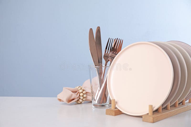 Set of Clean Tableware on Light Table Stock Image - Image of dinnerware ...