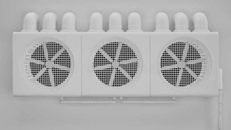 Set of Clean White Industrial Fans Rotating Loop on Wall Background ...