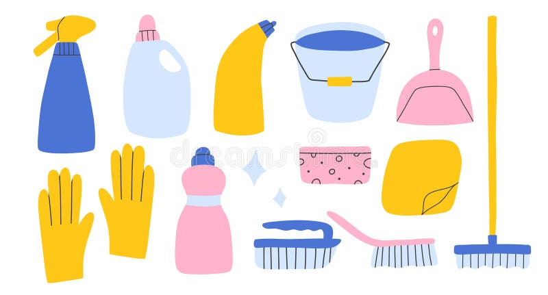 Set of Cleaning Elements. Vector Collection of Clip Art Cleaning Stock ...