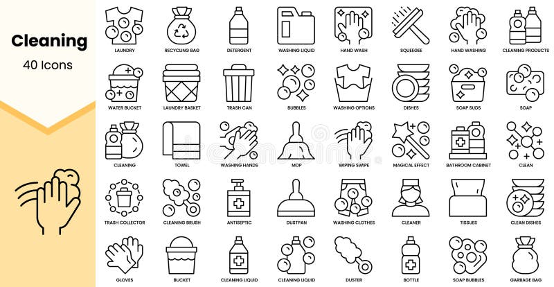 Set of Cleaning Icons. Simple Line Art Style Icons Pack Stock Vector ...