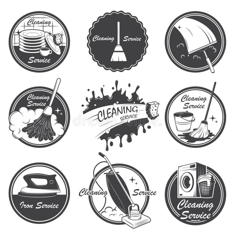 Set of Cleaning Service Emblems Stock Vector - Illustration of domestic ...