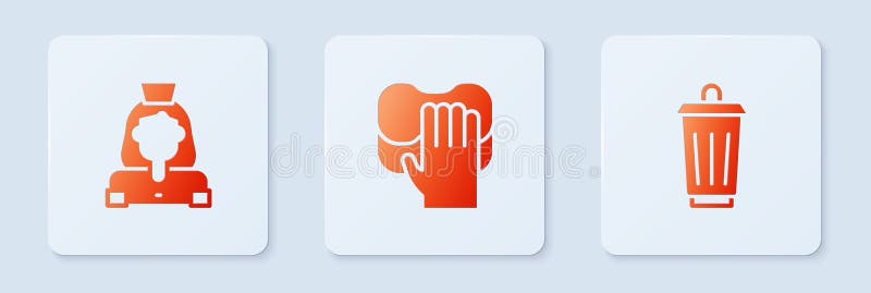 Set Cleaning Service, Lady and Trash Can. White Square Button Stock ...