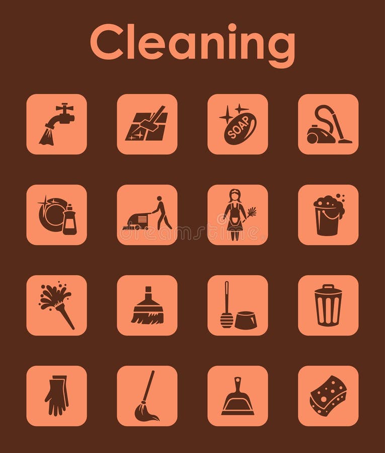 Set of Cleaning Simple Icons Stock Vector - Illustration of broom ...