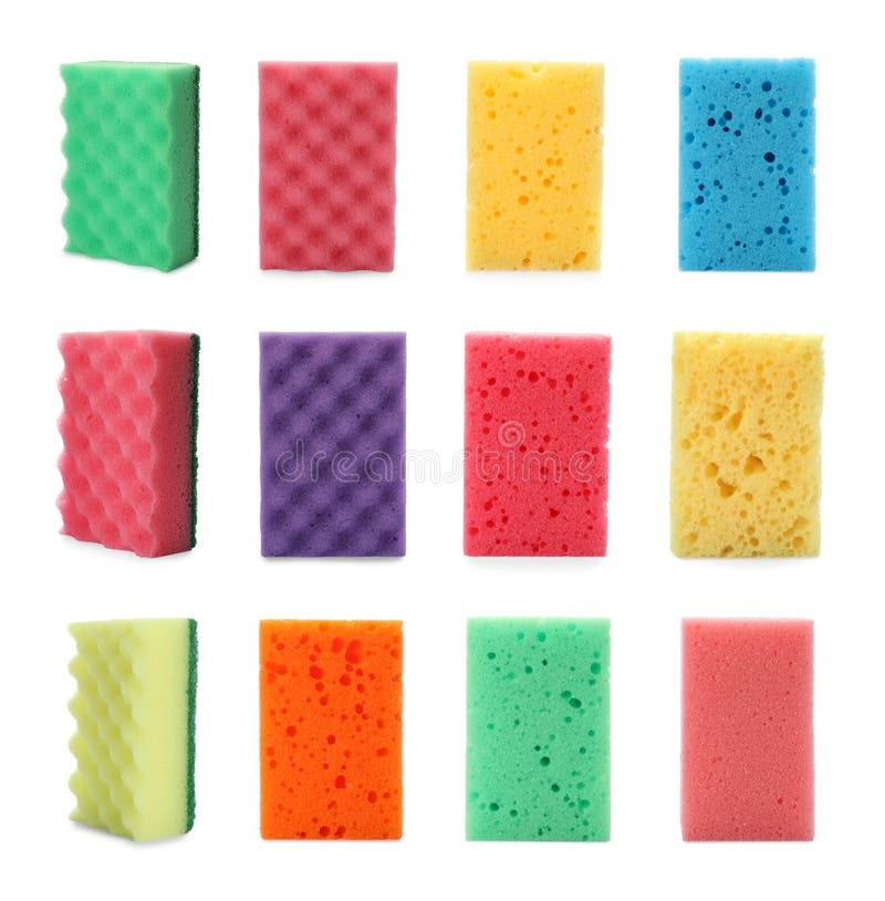 Set with Cleaning Sponges on White Background Stock Image - Image of ...